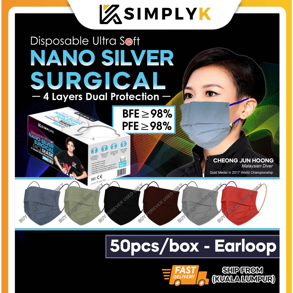 MDA Cert Simply K Surgical 4 Ply NanoSilver Black-Series Surgical Face ...