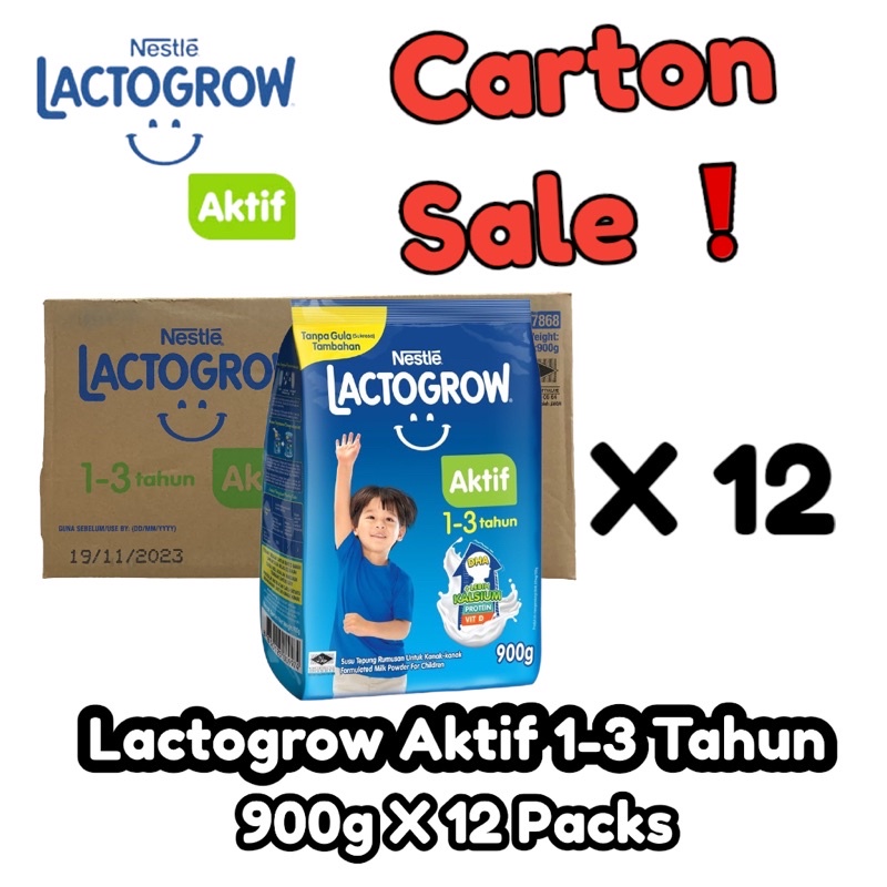 LACTOGROW AKTIF 1-3TAHUN 900g X 12 Pack Exp:11/2023 | Shopee Malaysia