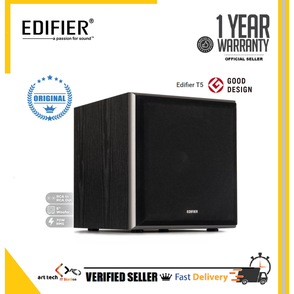 Edifier T5 - 8 inch Powered subwoofer with RCA input output Strong Bass ...