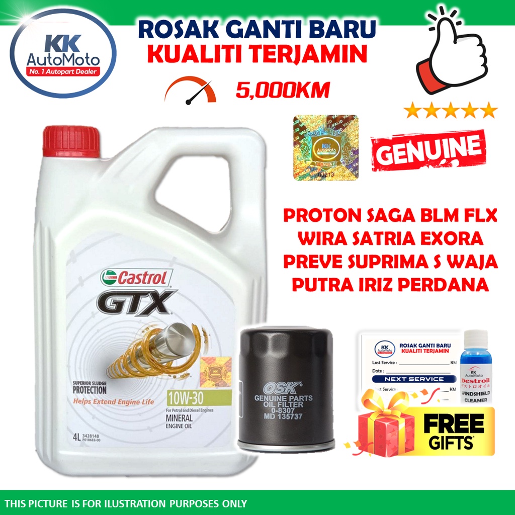 Genuine Mineral Engine Oil Fluid Castrol GTX 10W-30 10W30 O-8307 4L Minyak Hitam Enjin Proton ...