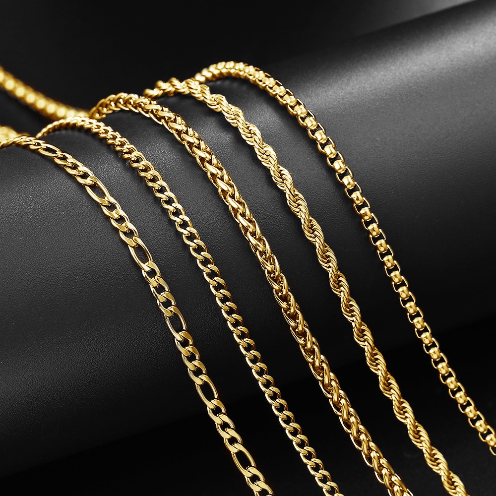 Rantai Leher Lelaki Emas Korea GOLD CHAIN Non-Fade 3mm Titanium ...