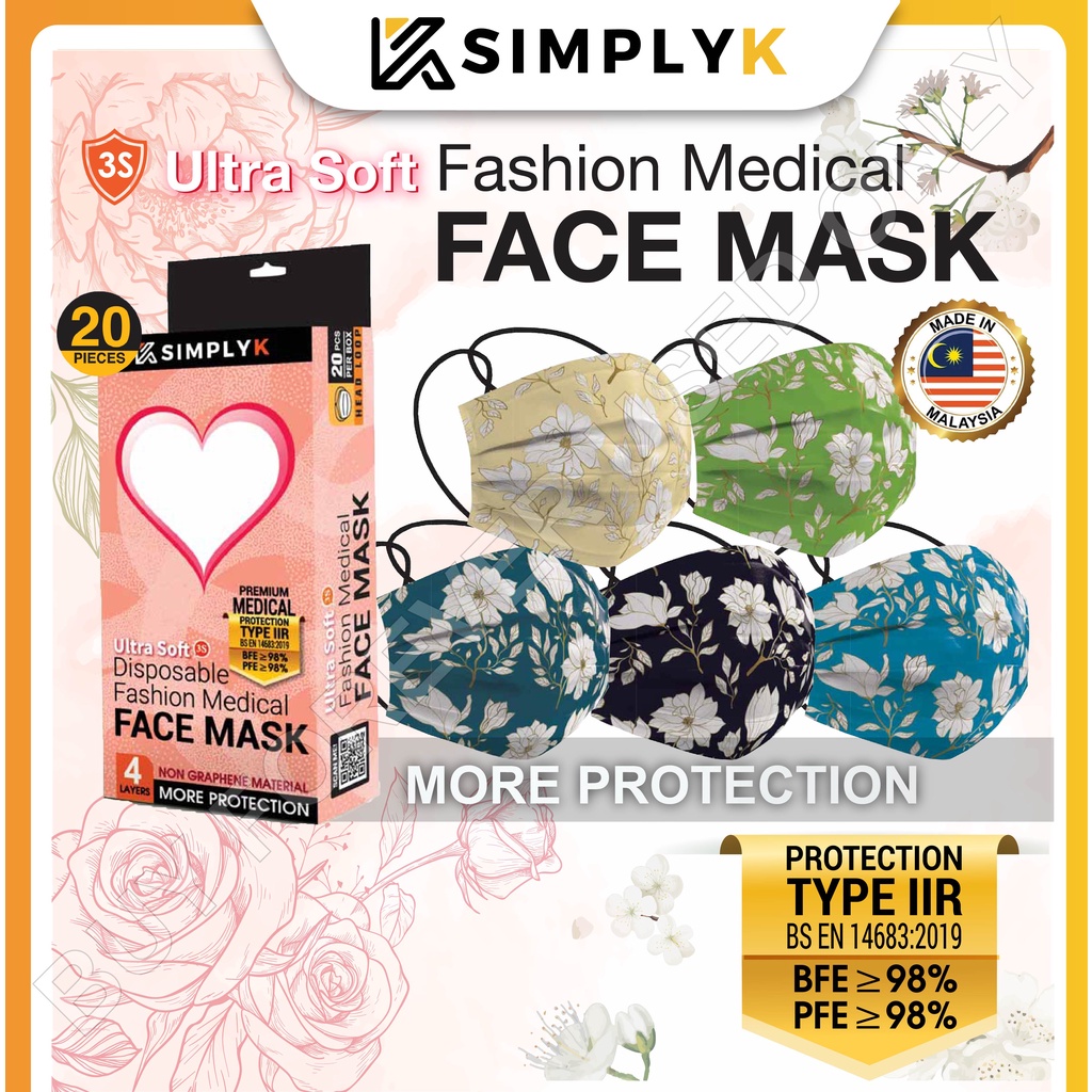 MDA Cert SIMPLY K Medical 4ply Hijab FLORA Face Mask 20pcs | Shopee ...