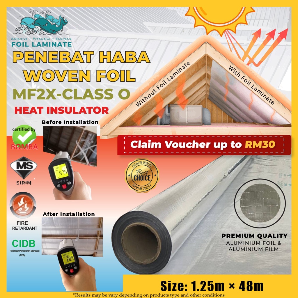 MF2X Class O Aluminium Foil Woven Foil (48M-L) Penebat Haba Bumbung ...