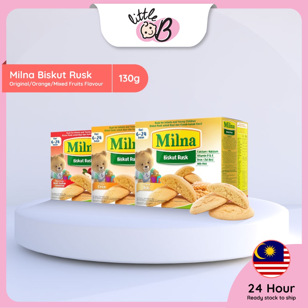 MILNA BABY BISCUIT RUSKS FOR 6-24Bulan ORIGINAL/ORANGE/MIX FRUIT 130G ...