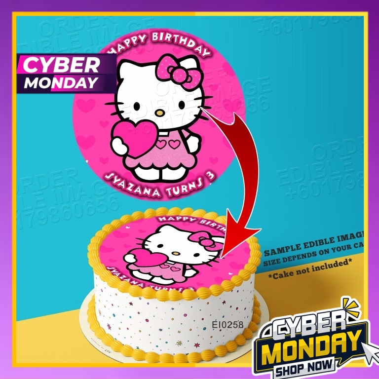 Printing EI Cute Pink Hello Kitty Edible Image Print Cake Photo Icing ...