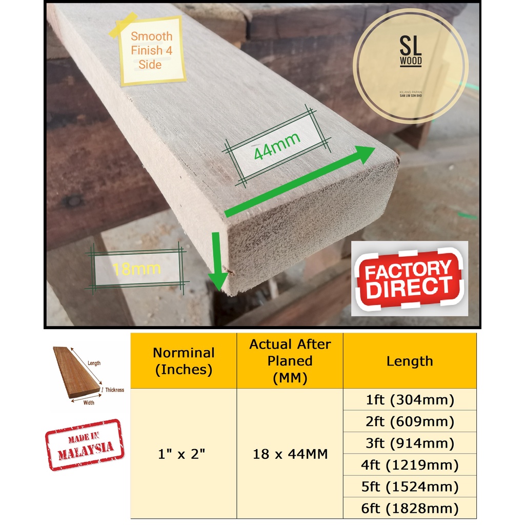 18x44MM Chengal Solid Wood (S4S) / Batang Kayu Siap Ketam / Furniture Wood/ Garden Stick Wood ...