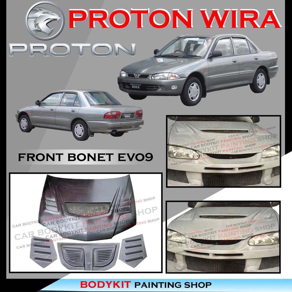 PROTON WIRA/PUTRA/SATRIA FRONT BONET BONNET E9 EVO-9 -MATERIAL FIBER BODYKIT(FOR LAMPU STANDARD ...