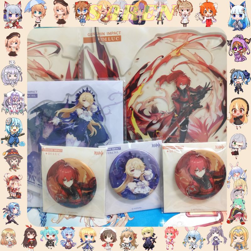 Mihoyo Genshin Impact Summer Fantasia Diluc Fischl Merch Badge Acrylic ...