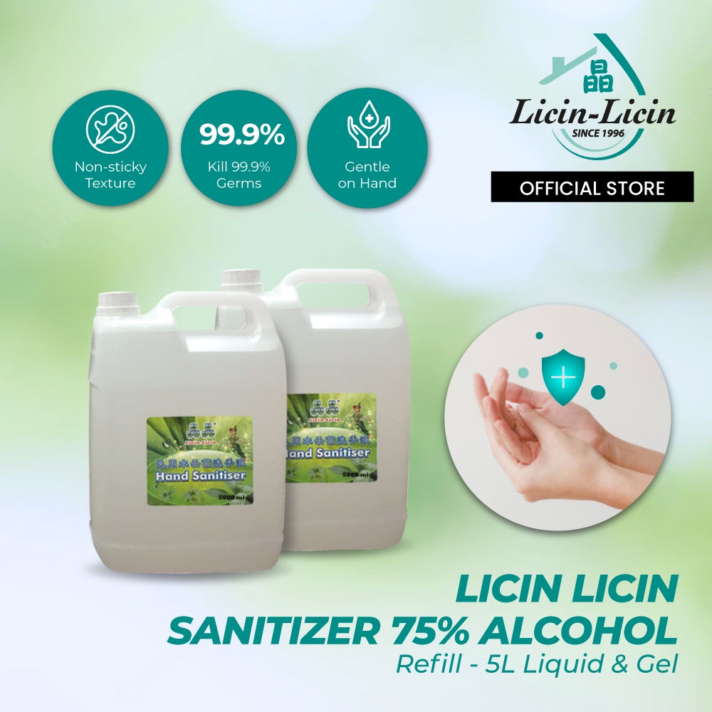 Licin Licin Sanitizer 75% Alcohol 5L MOH Certified Kill 99.9% Germs Non ...