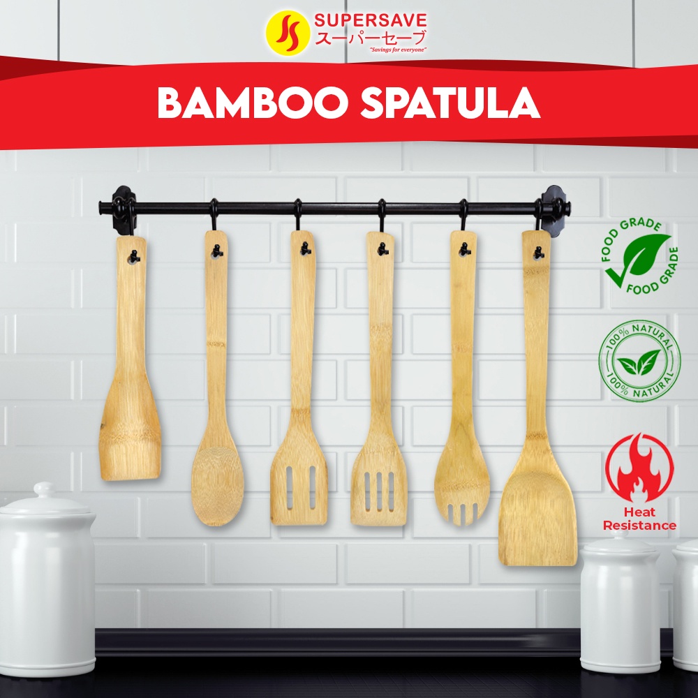 SUPERSAVE Bamboo Spatula Kitchen Utensils Long Handle Cooking Tools ...