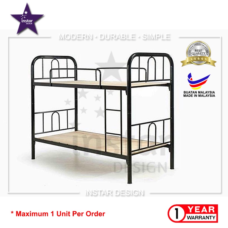 iNSTAR DESIGN SAFARI DOUBLE DECKER METAL BED FRAME WITH PLYWOOD (BLACK ...
