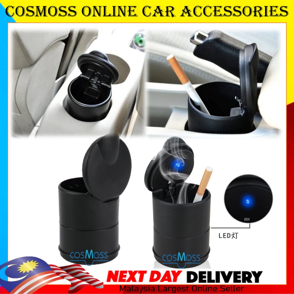 LED Portable Car Cup Holder Cigaratte Ashtray Trash Bin Tempat Abu ...
