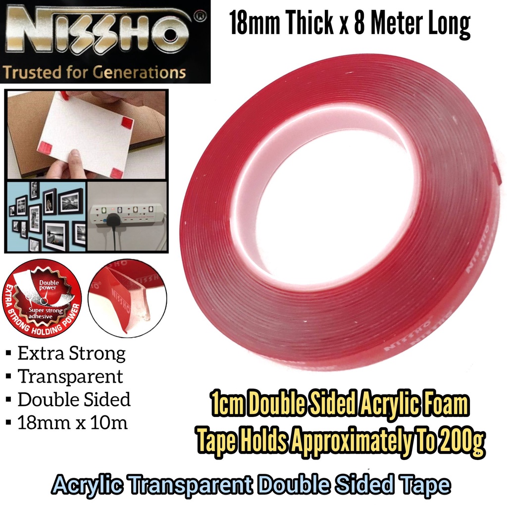 Nissho Acrylic Double Sided Tape 18mmTransparent Strong Adhesive For ...