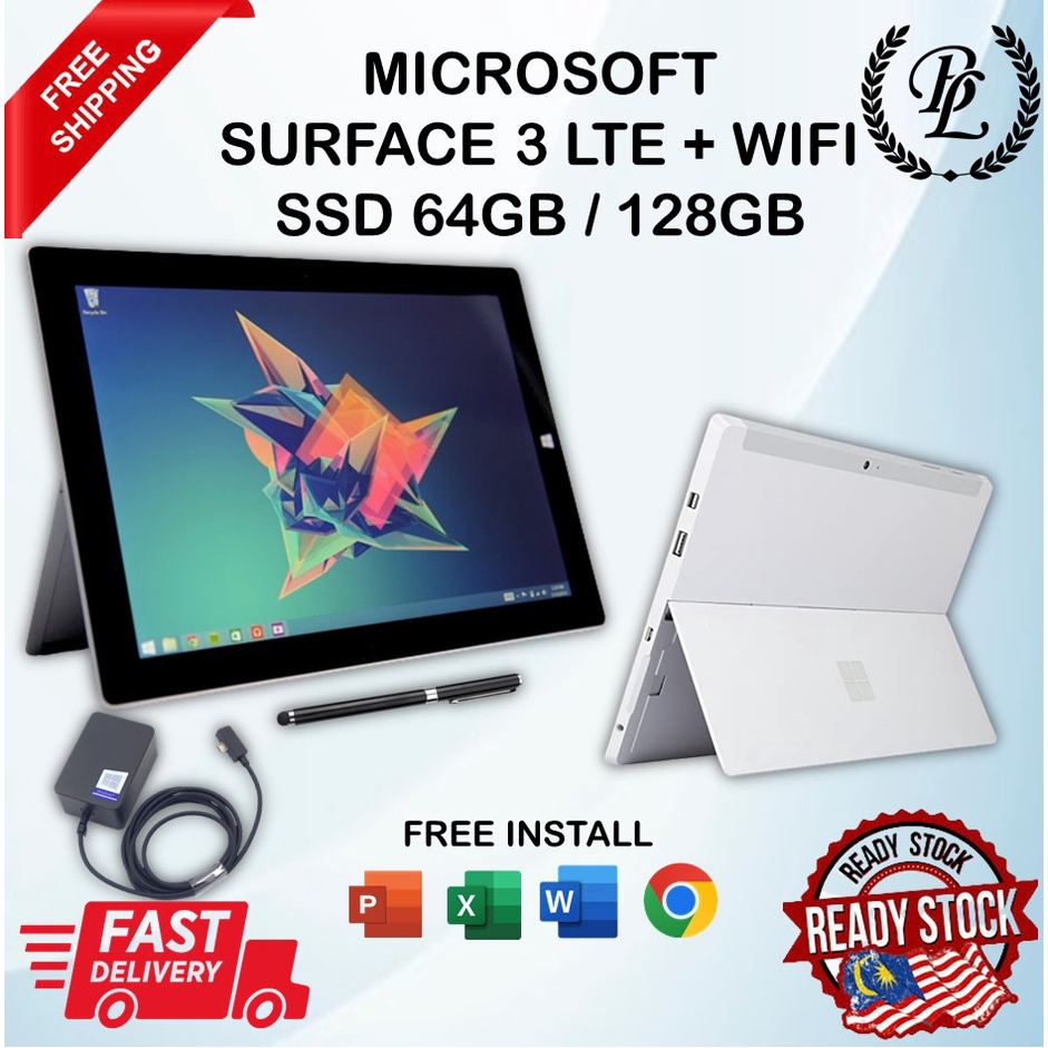 ORIGINAL MICROSOFT SURFACE 3 LTE + WIFI | 4GB + 64GB /128GB SSD | WINDOWS TABLET | WIN 10 OS ...