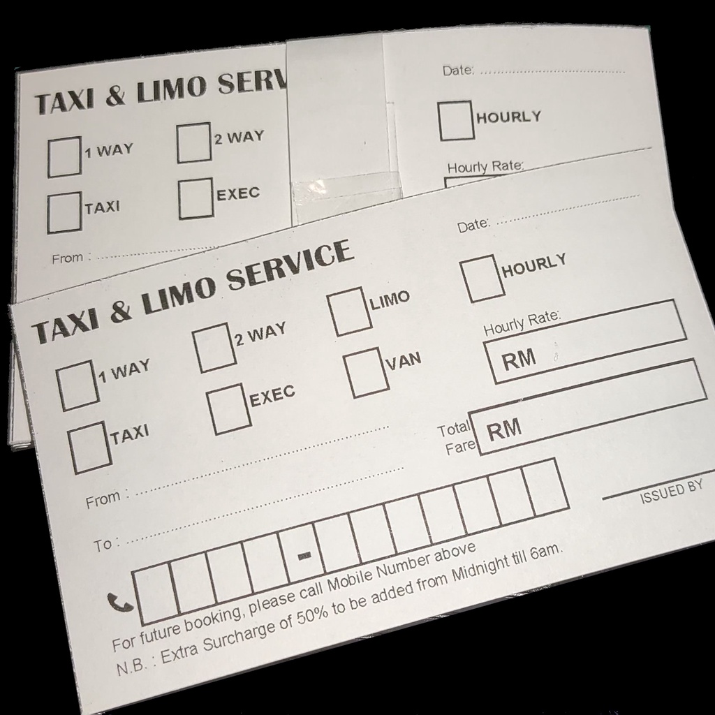 40pcs Taxi Receipt / Taxi Resit / Limo / Van / Grab [ECONOMY VERSION ...