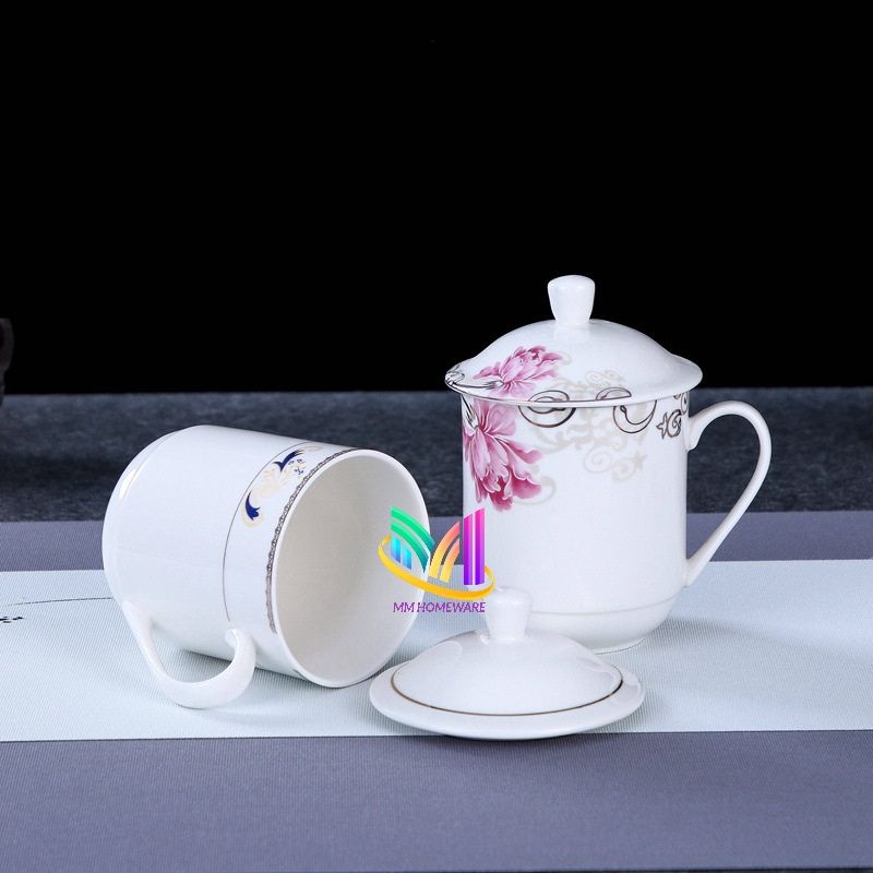 White Ceramic Porcelain Mug with Lid / Ceramic Cup / Cawan Seramik ...