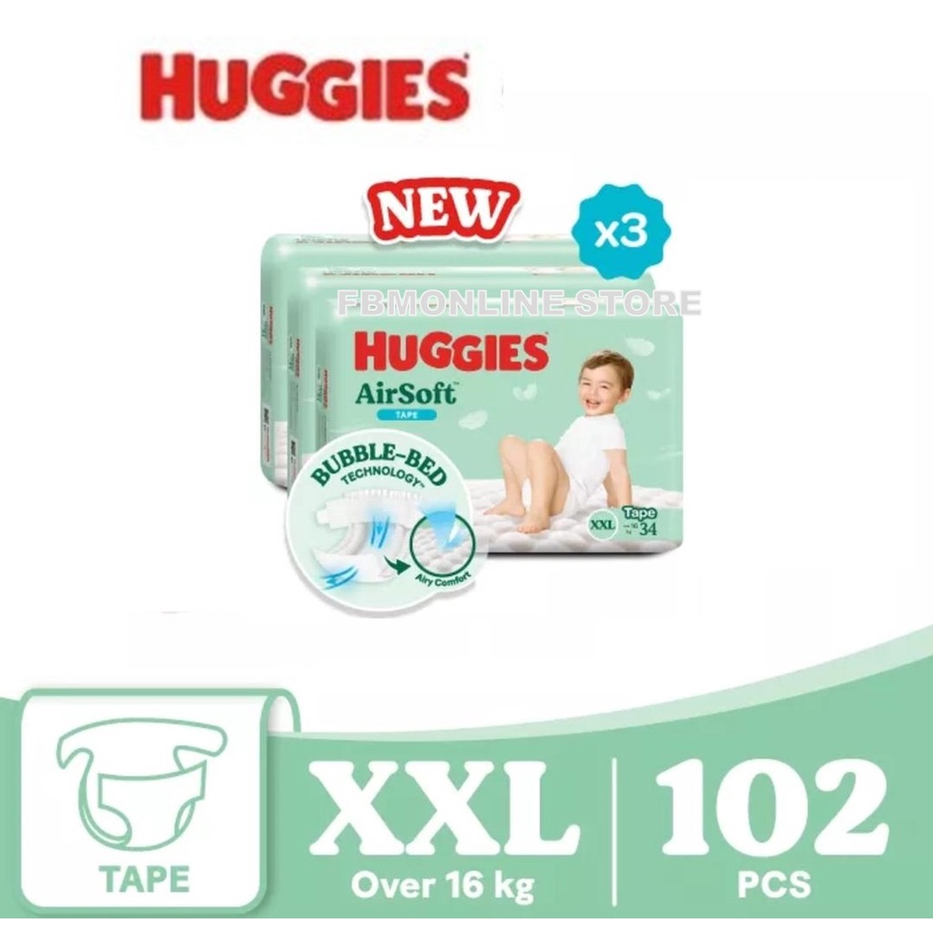Huggies Ultra Natural Soft Diapers / Huggies AirSoft Tape XXL34 x 3 ...