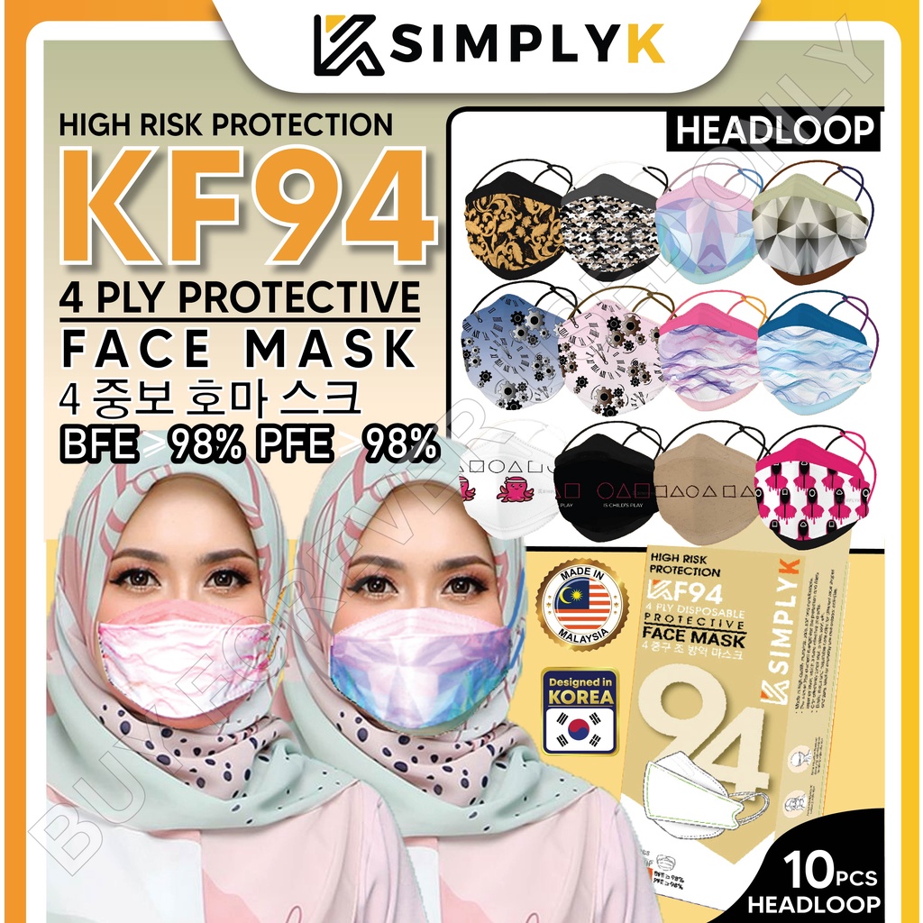 MDA Cert SIMPLY K Medical 4Ply KF94 Hijab Mask Adult Face Mask Hitam ...