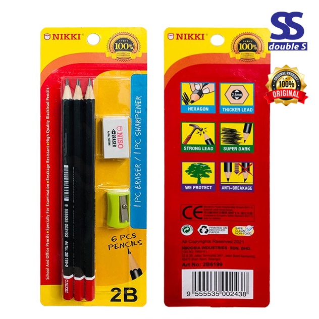 NIKKI 2B PENCIL SET 2B6199 (6PCS 2B PENCIL, 1 ERASER, 1 SHARPENER ...