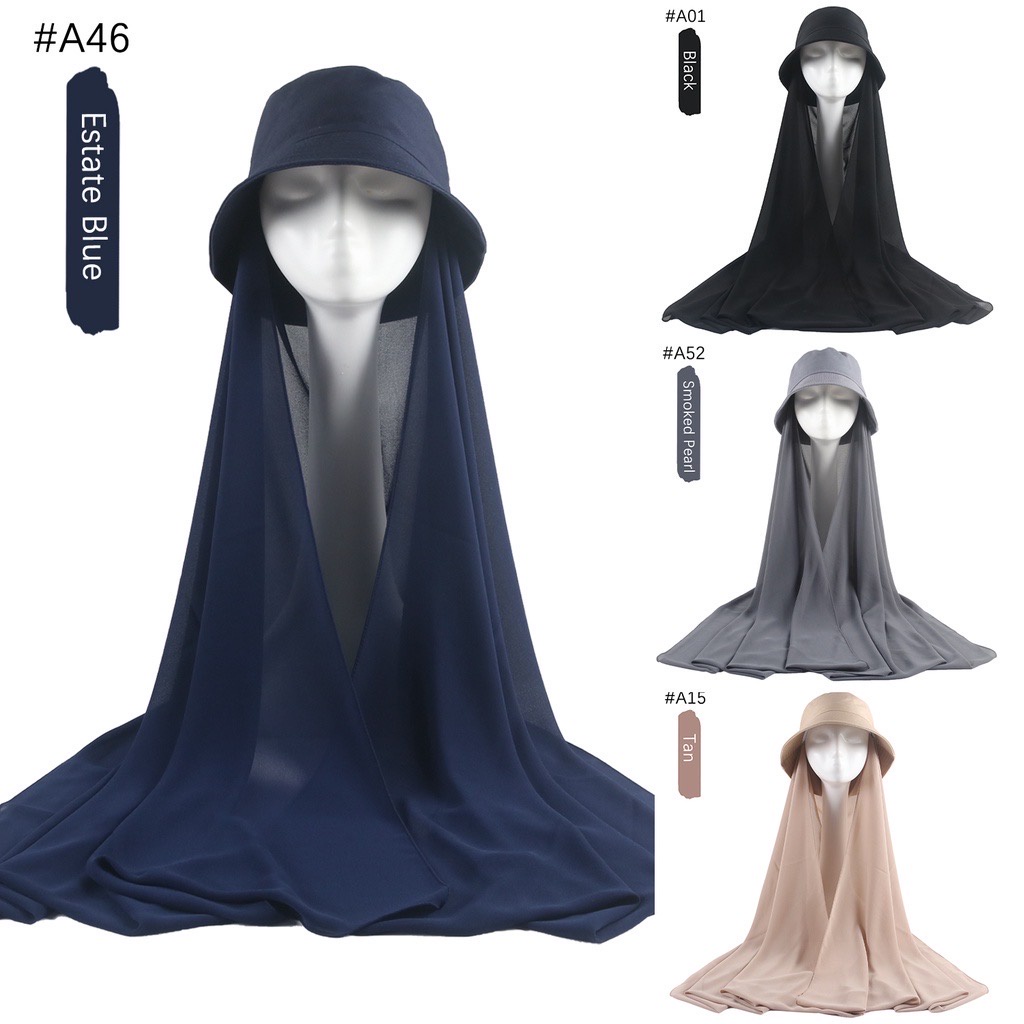 Chiffon Shawl With Bucket Hat with Shawl Tudung Shawl Fisherman Hat ...