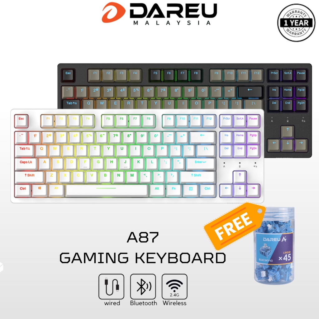 Dareu 87 Keys TKL 3 Mode RGB Backlight Wireless Bluetooth Keyboard A87 | Shopee Malaysia