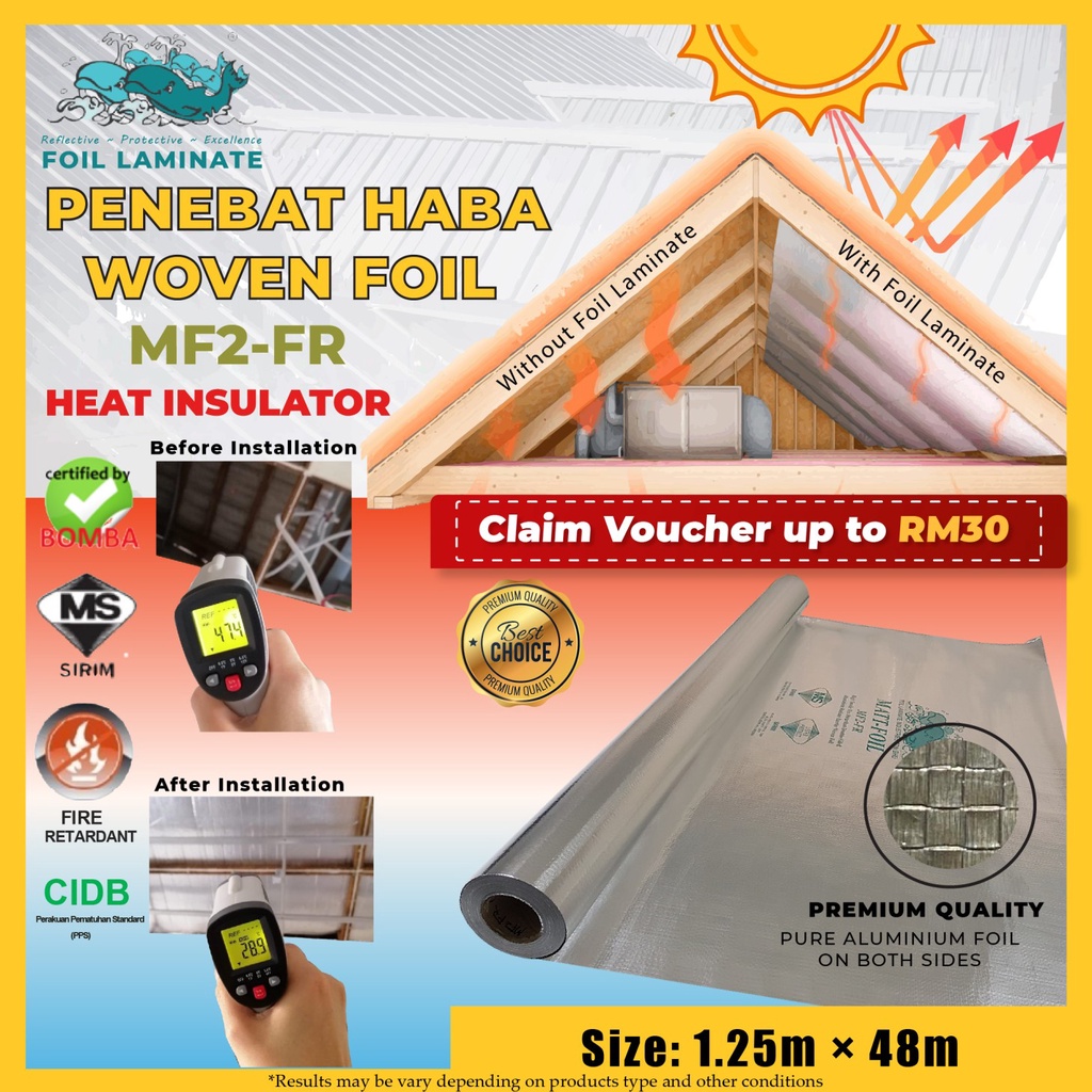 MF2-FR Aluminium Foil Woven Foil (48M-L) Penebat Haba Bumbung Rumah ...