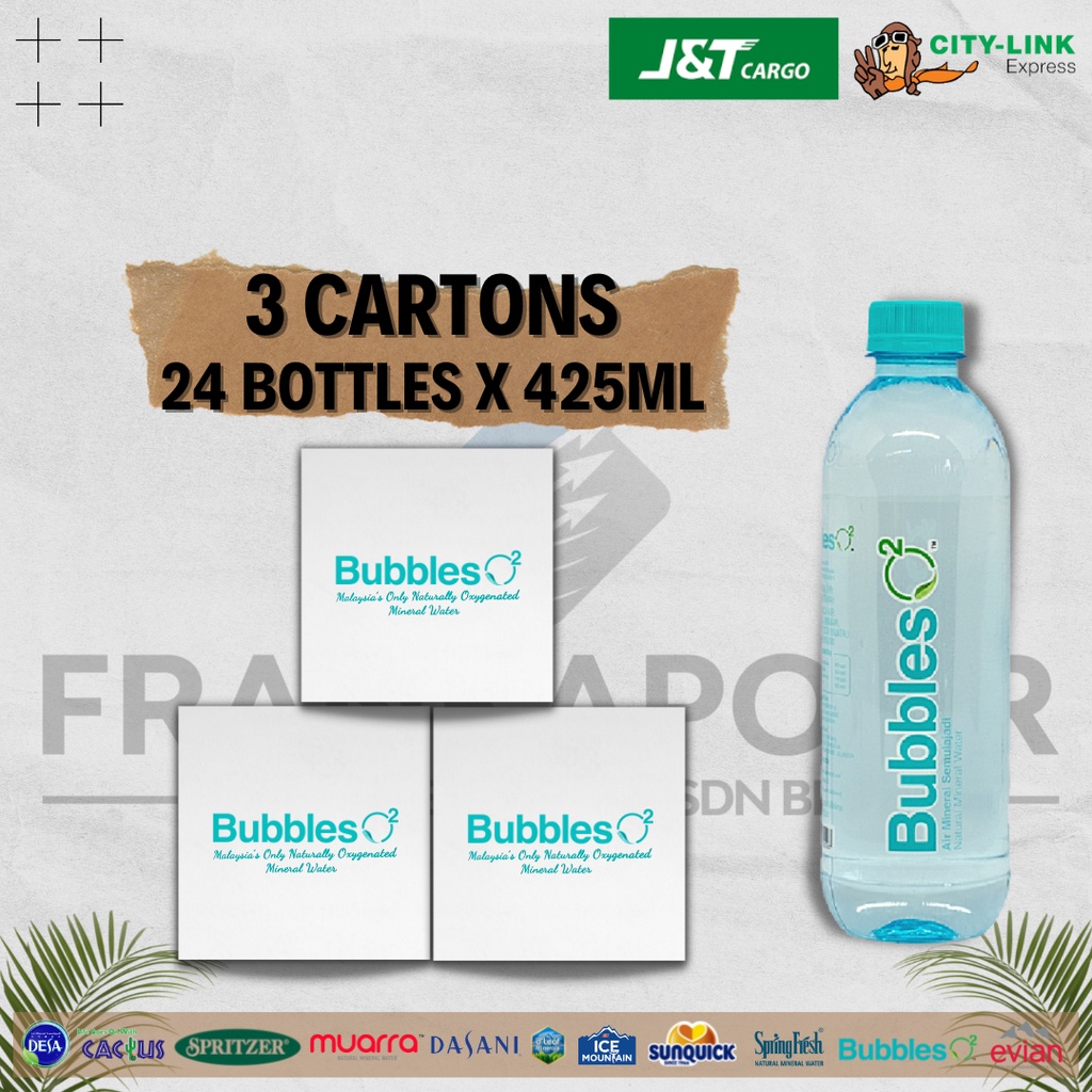 Bubbles O2 Natural Oxygenated Mineral Water 3 carton (72x425ml) with ...