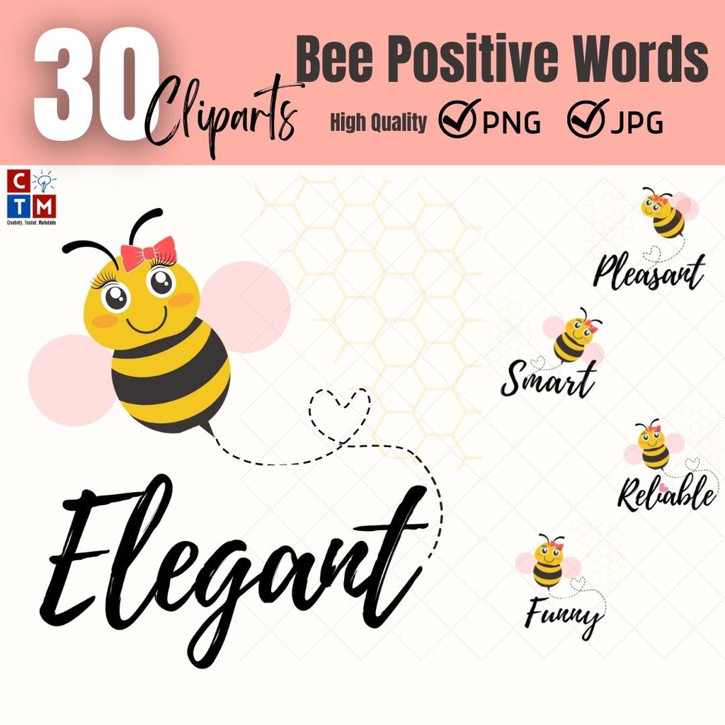 Cute Female Bee Positive Clipart PNG JPG/ Honey Bees Clip Art ...