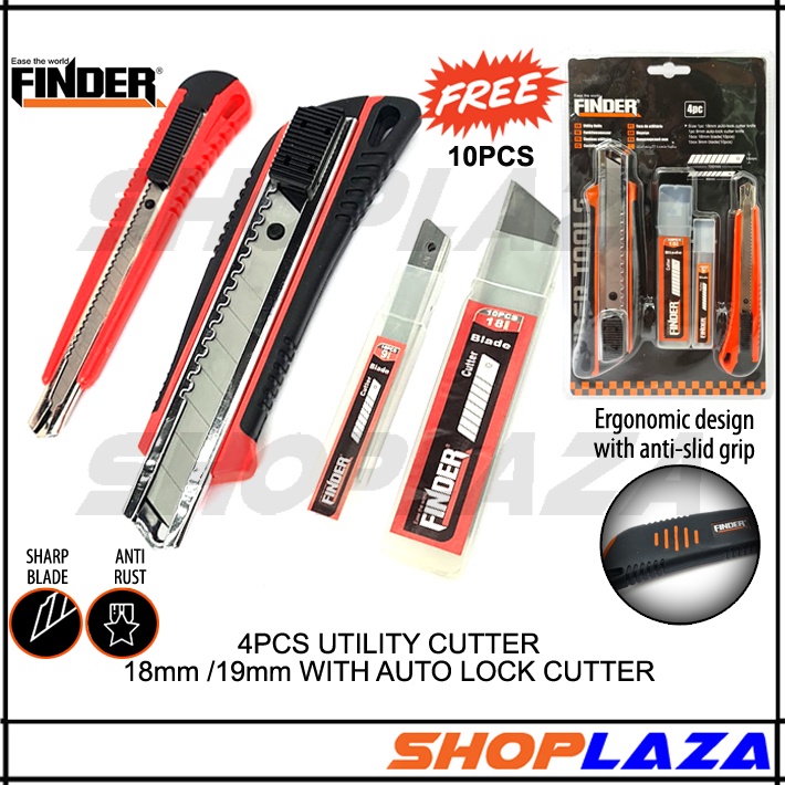 FINDER 4PCS UTILITY CUTTER BLADE SET AUTO LOCK UTILITY 9MM 18MM ...