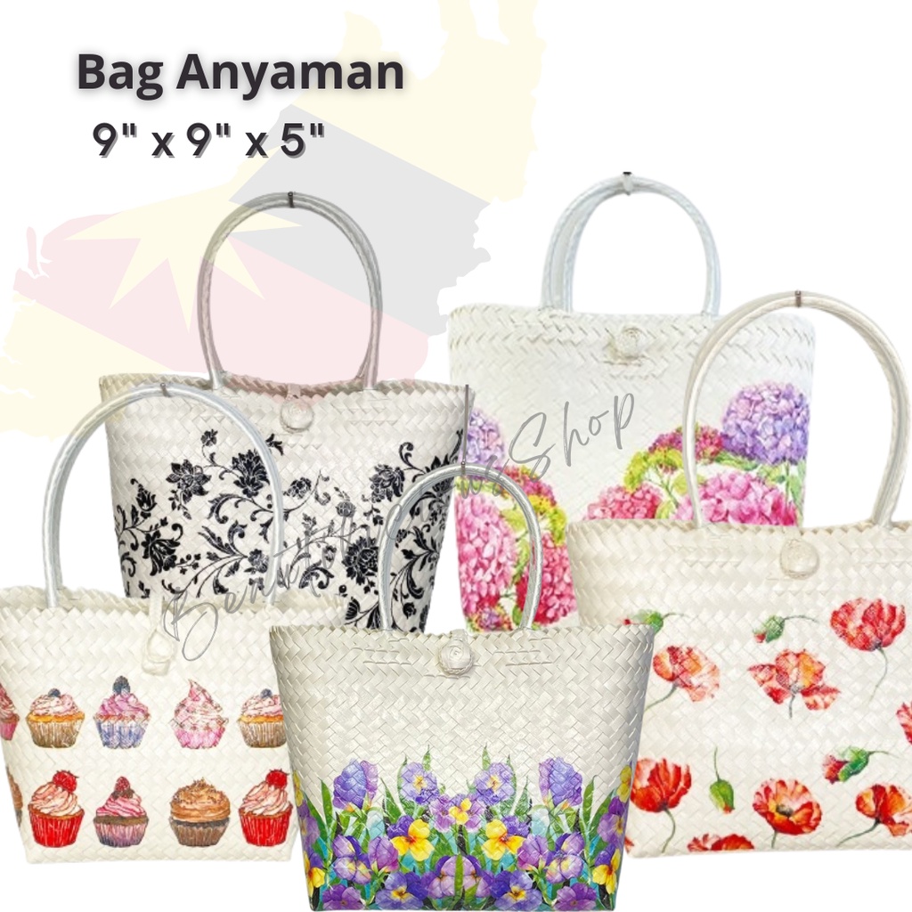 9" X 9" - Beg Anyaman Sarawak Decoupage / Tote Bag Women / Handmade ...