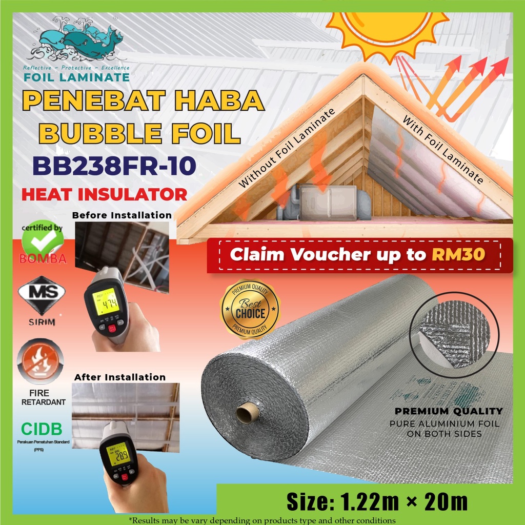 BB238FR-10 Aluminium Foil Bubble Foil (20M-L) Penebat Haba Bumbung ...