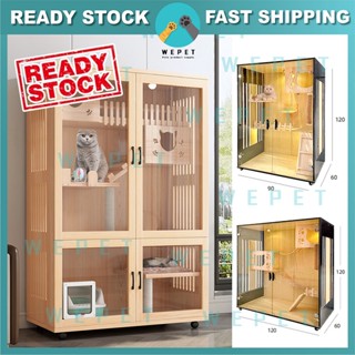 [We Pet] READY STOCK Premium Wood Indoor Cat Villa Cage Tempered Glass ...