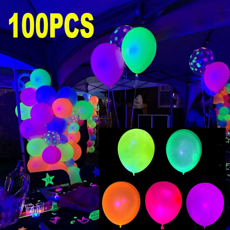100pcs 10inch Neon Glow Latex Balloons Happy Birthday Fluorescent ...