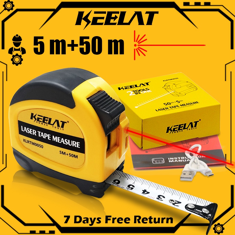 KEELAT 50m Laser Rangefinder 5m Tape Measure Ruler 2 in 1 Digital ...