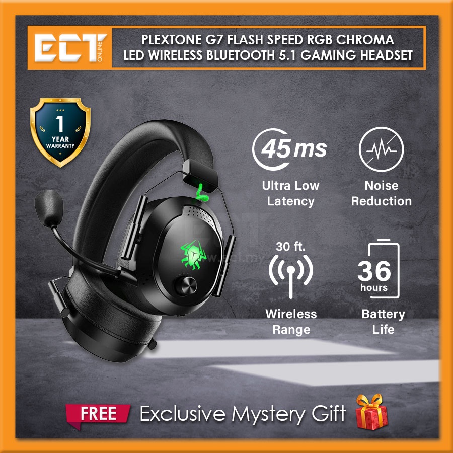 Plextone G7 Flash Speed RGB Chroma LED Wireless Bluetooth 5.1 Gaming Headset with ENC Detachable ...