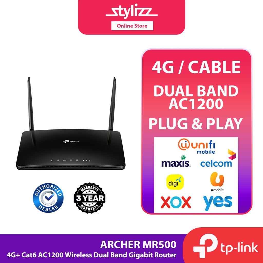 TP-Link Archer MR500 4G+ Cat6 (2.4Ghz+5Ghz) AC1200 Wireless Dual Band ...