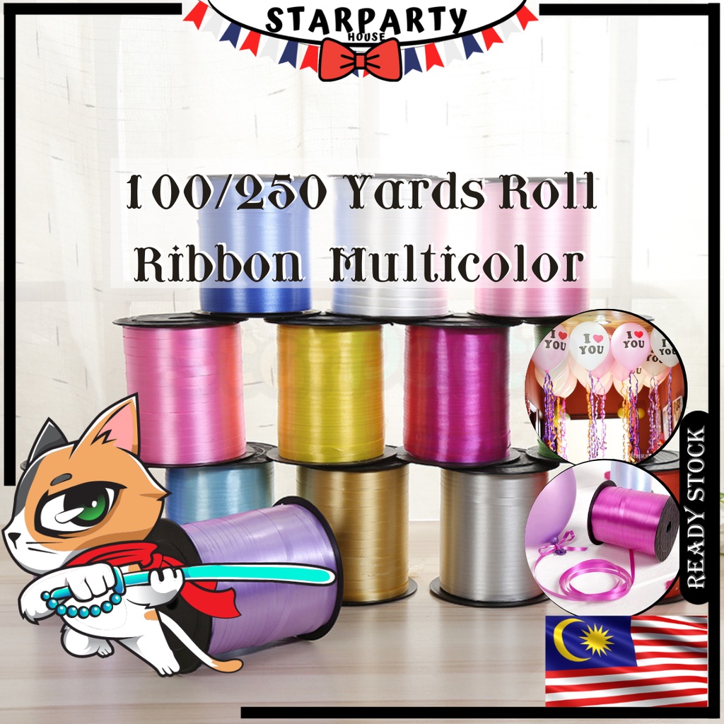 100/250 Yards Roll Plain Laser Ribbon Balloon String Tied Rope Knot ...
