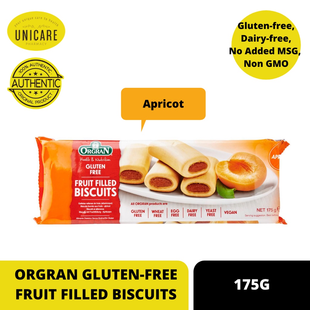 ORGRAN GLUTEN-FREE FRUIT FILLED BISCUITS 175G (APRICOT). Gluten-free ...
