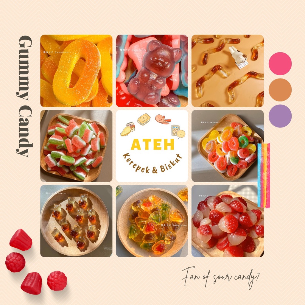 [ 10g ] Gummy Candy | Sweet Sour Candy | Watermelon | Cola Worms | Lychee | Peaches Donuts | Hug ...