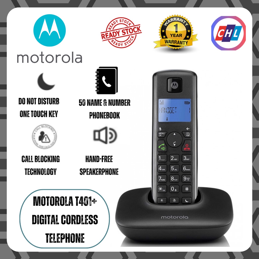 MOTOROLA T401+ DIGITAL CORDLESS TELEPHONE [HOME/OFFICE] - 1 YEAR WARRANTY MALAYSIA | Shopee Malaysia