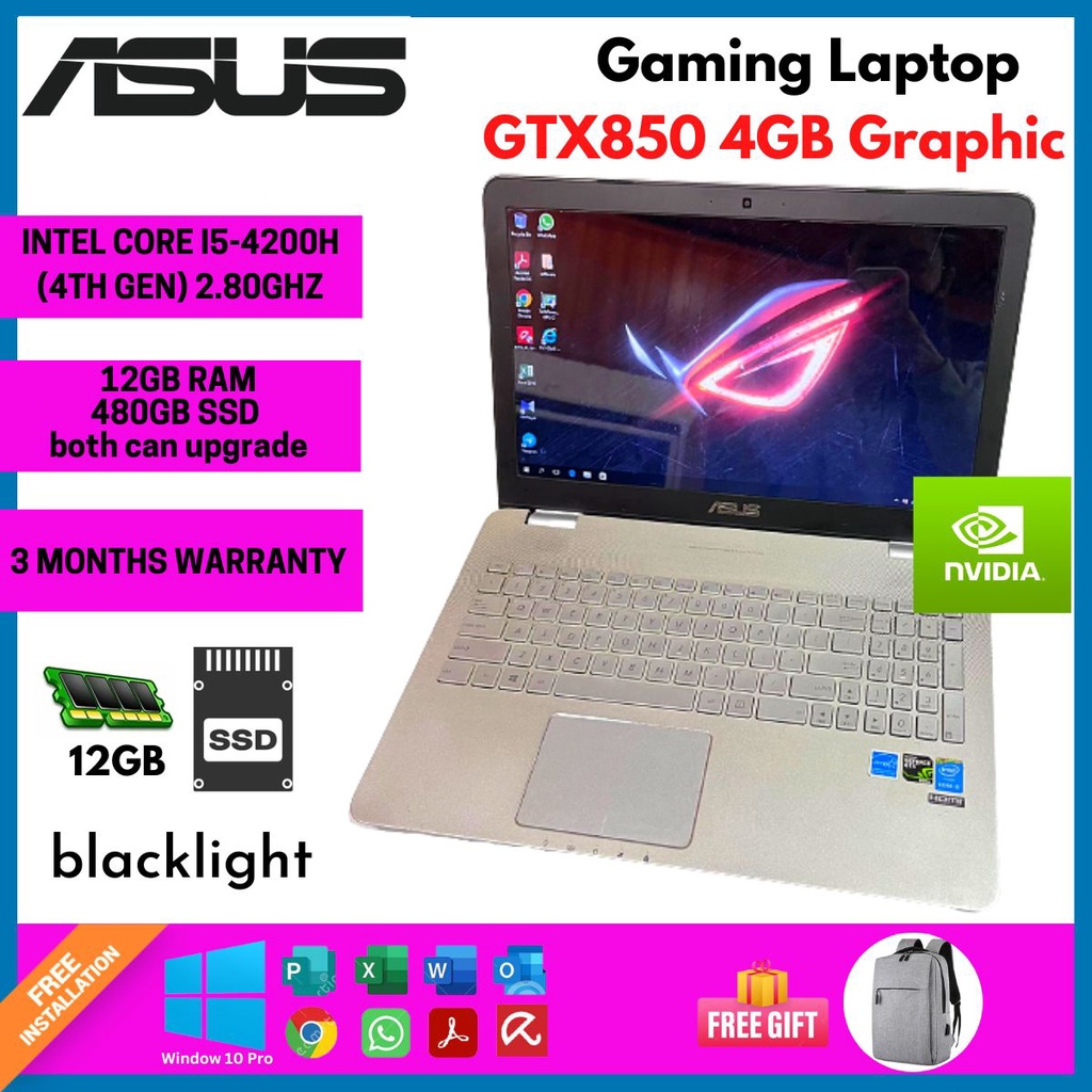 Asus Super Gaming Laptop Gtx Intel I5-4200h/12gb ram/480gb ssd/15.6 ...
