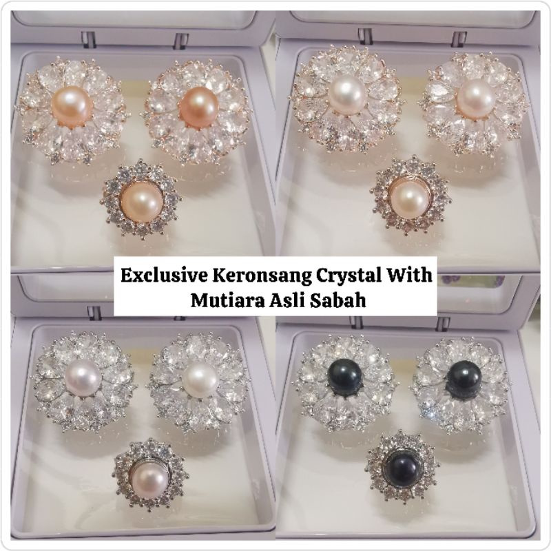 (FREE BOX) EXCLUSIVE KERONSANG CRYSTAL MUTIARA ASLI FRESHWATER PEARL ...