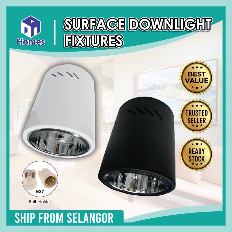 Surface Downlight Casing Down Light 4” / 6” E27 Black/ White Flush ...