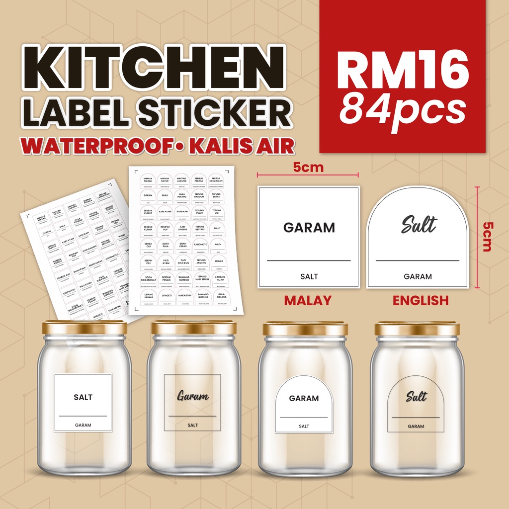 84pcs/RM16 Minimalist Kitchen Sticker/Label READYMADE. Waterproof ...