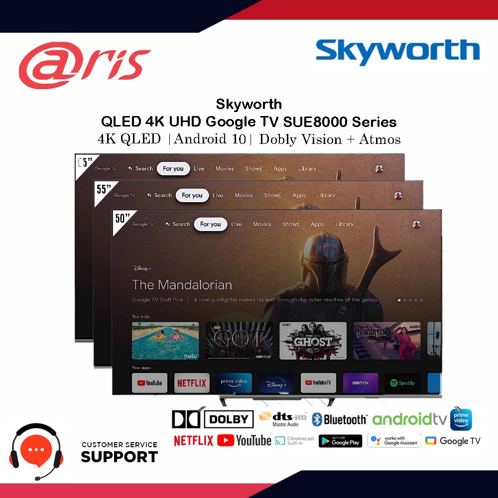Skyworth QLED 4K UHD Google TV SUE8000 Series | 65 Inch 65SUE8000 | 55 ...