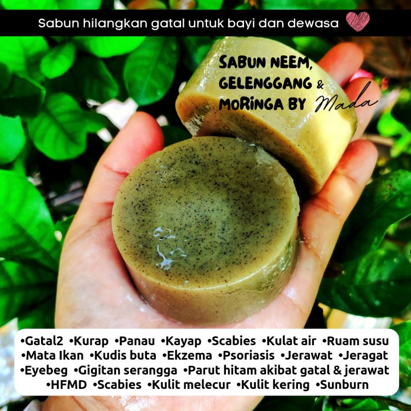 65g Sabun Neem size besar /semambu+gelenggang+moringue gatal, ekzema ...