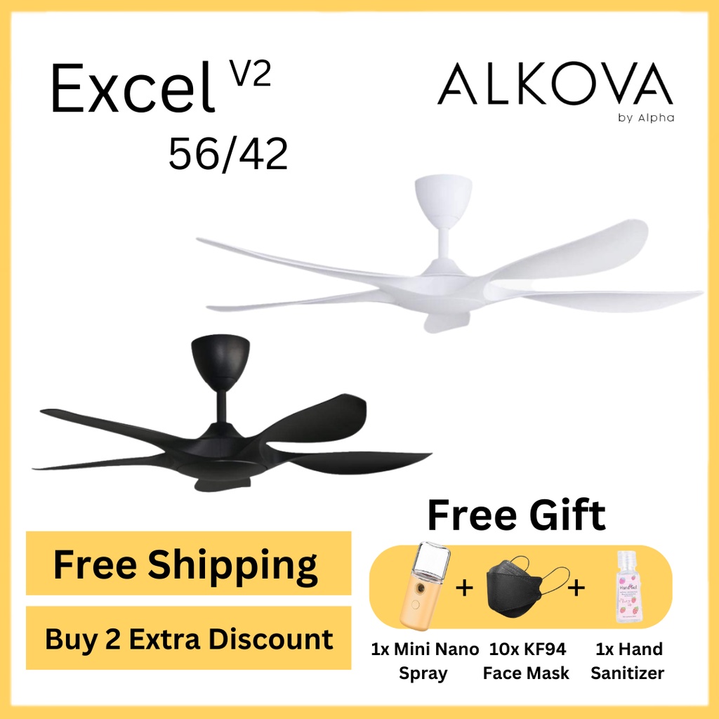 ALKOVA (ALPHA) EXCEL V2 5B 56/42 inches DC Remote Control Ceiling Fan | Shopee Malaysia