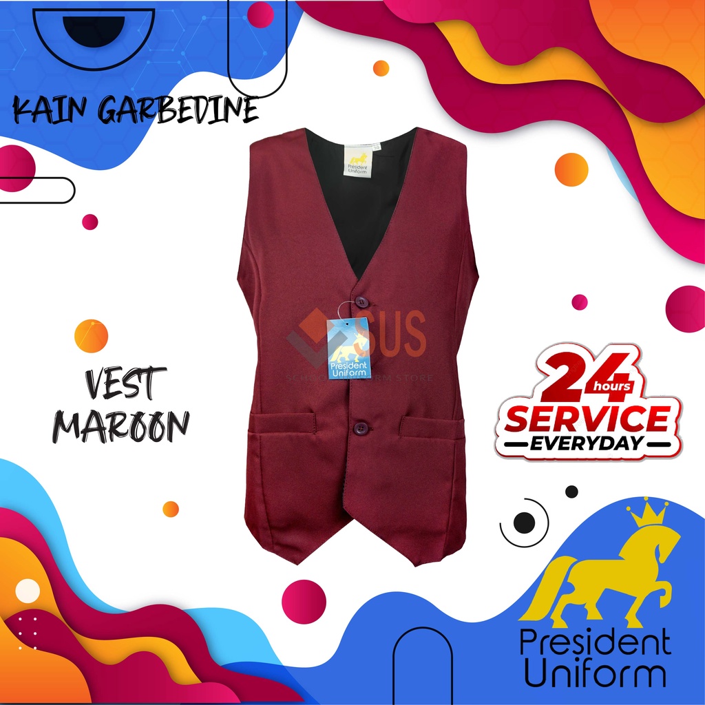 VEST MAROON PENGAWAS READY STOCK !!! VEST SEKOLAH RENDAH DAN MENENGAH / PV005 - PRESIDENT ...