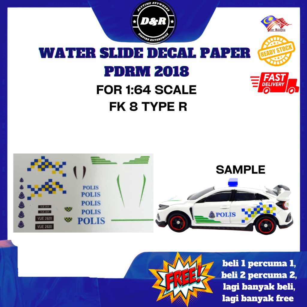 1:64 Water Slide Decal Paper Polis Diraja Malaysia 2018 decal sticker ...