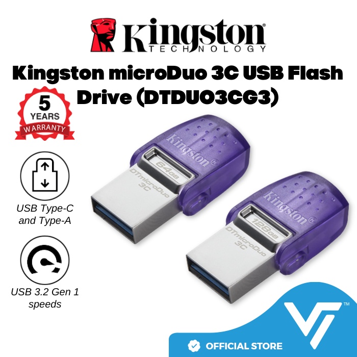 Kingston (64GB / 128GB) DataTraveler microDuo 3C DTDUO3CG3 USB Flash Drive (USB Type-C and Type ...